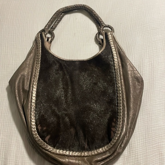 Elie Tahari | Bags | Elie Tahari Fur Soft Pewter Metallic Leather ...